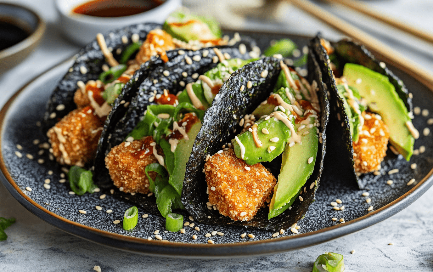 Crispy Vegan Sushi Tacos - Light Orange Bean