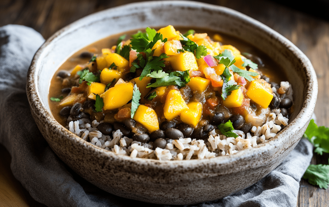 #1 Healthy Tropical Black Bean Soup with Spicy Mango Salsa - Light ...
