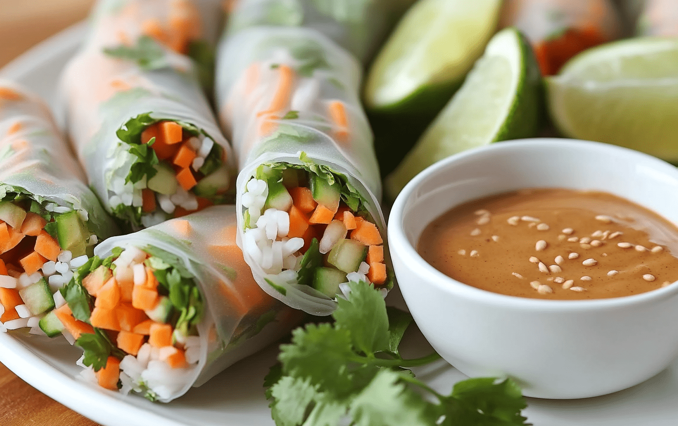 Fresh Veggie Spring Rolls with Peanut Sauce - Light Orange Bean