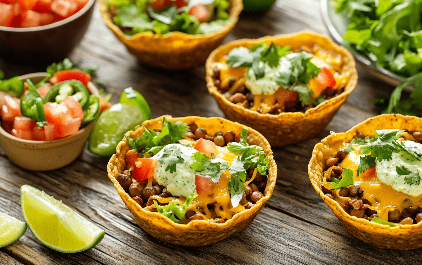 Vegetarian Lentil Taco Cups - Light Orange Bean