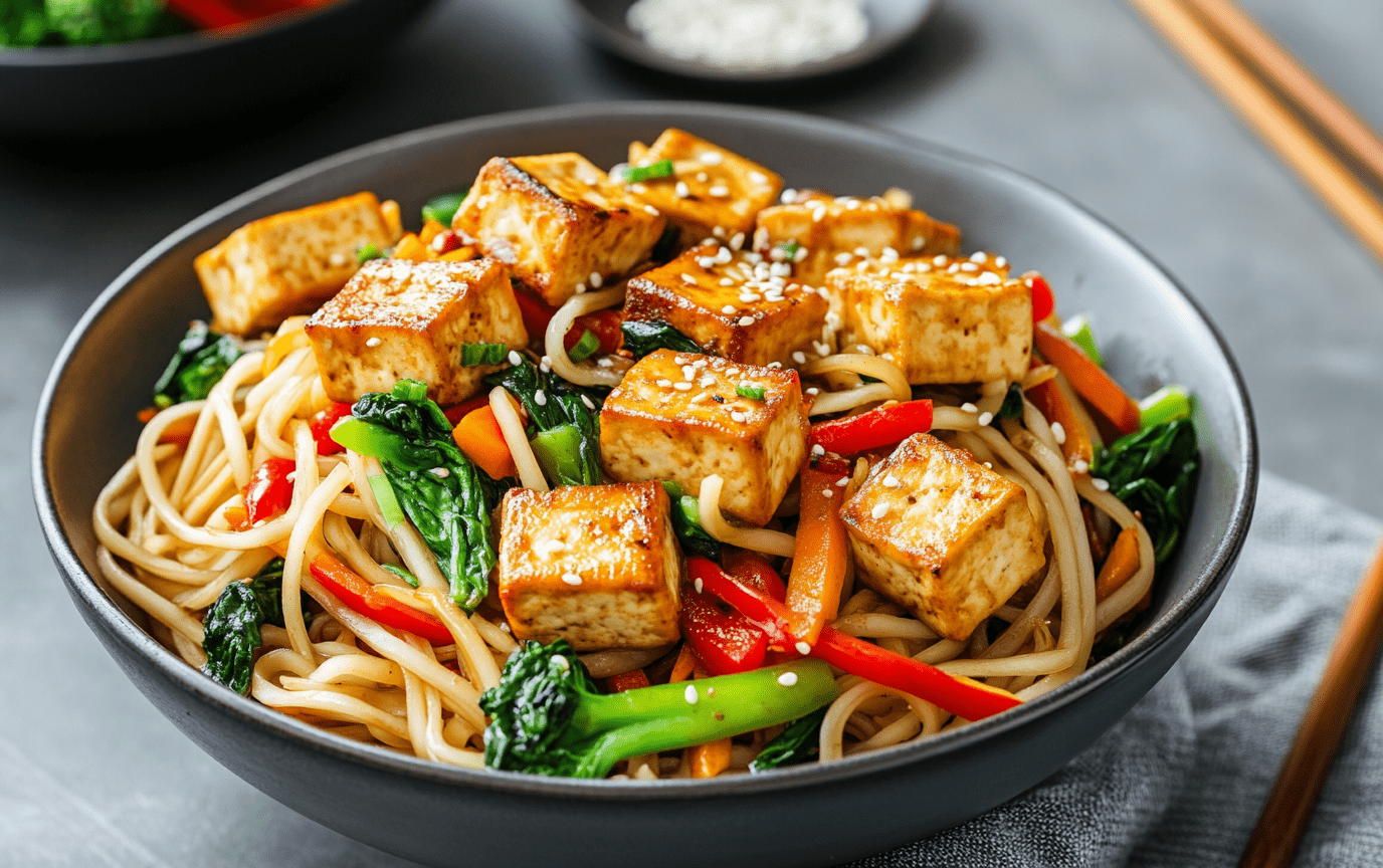 Easy Tofu Veggie Chow Mein - Light Orange Bean