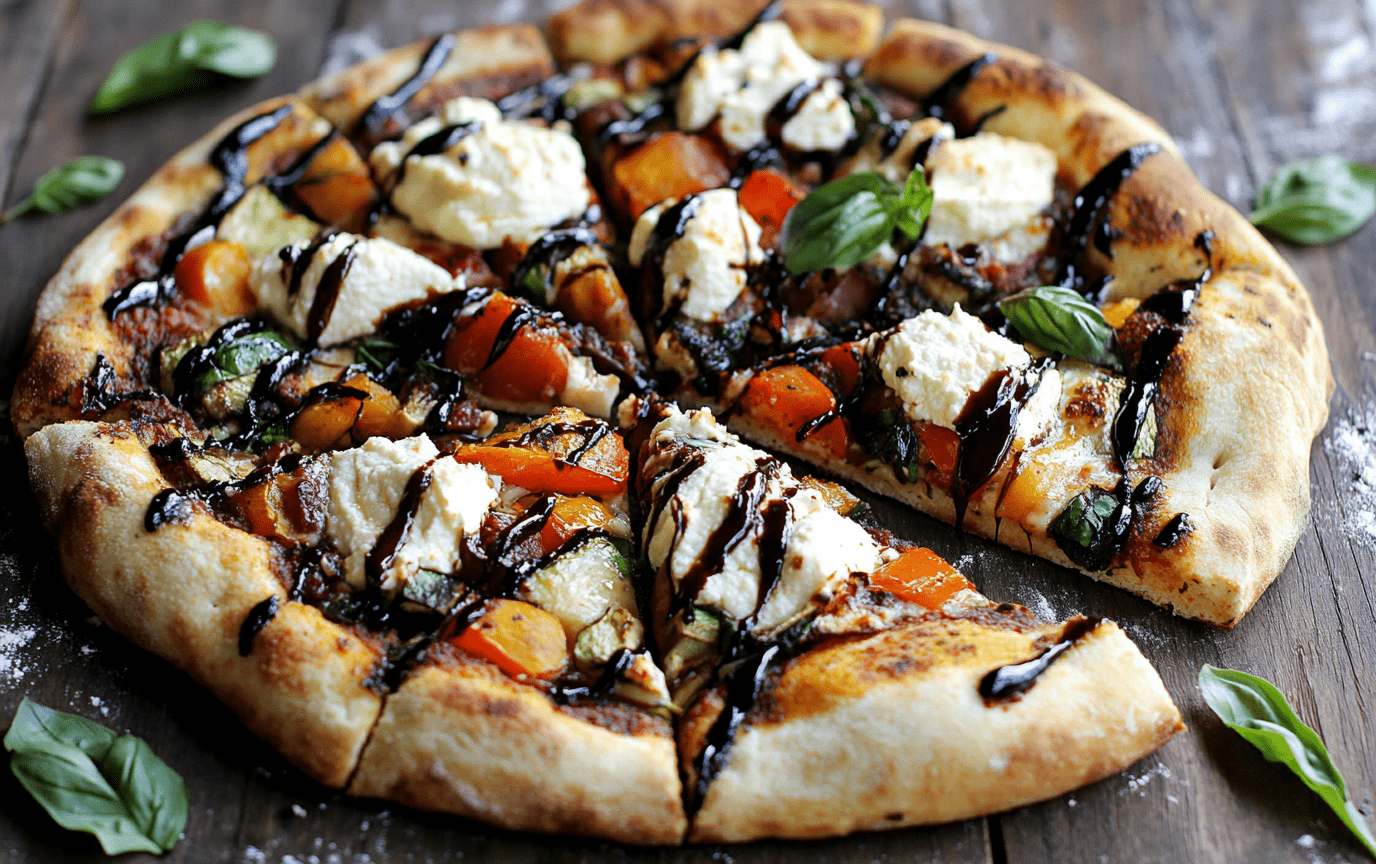 Roasted Veggie Pizza with Cashew Ricotta & Balsamic Drizzle - Light ...