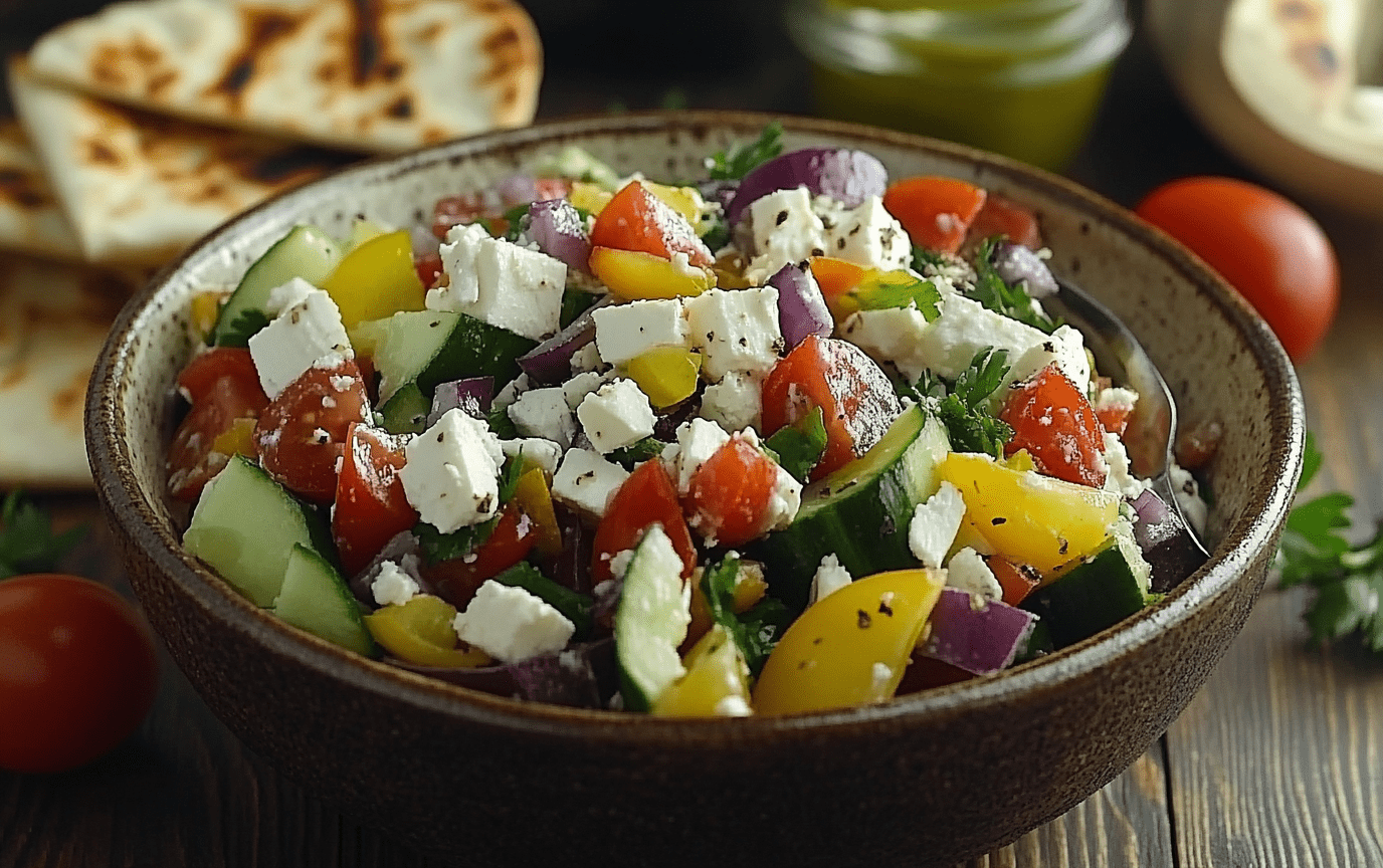Vegan Greek Salad with Dairy-Free Feta - Light Orange Bean