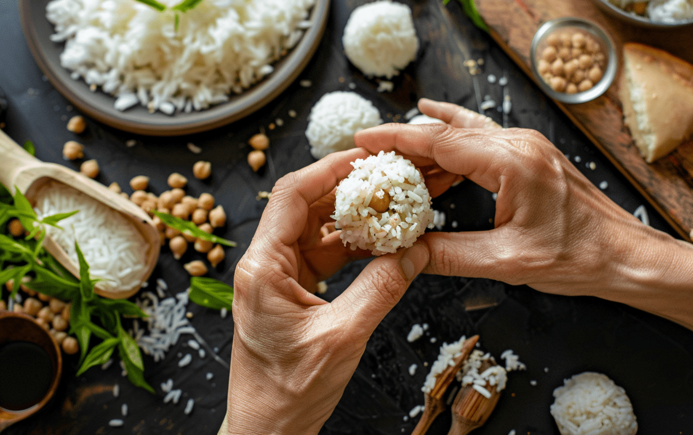 Grilled Rice Balls with Chickpea Filling - Light Orange Bean
