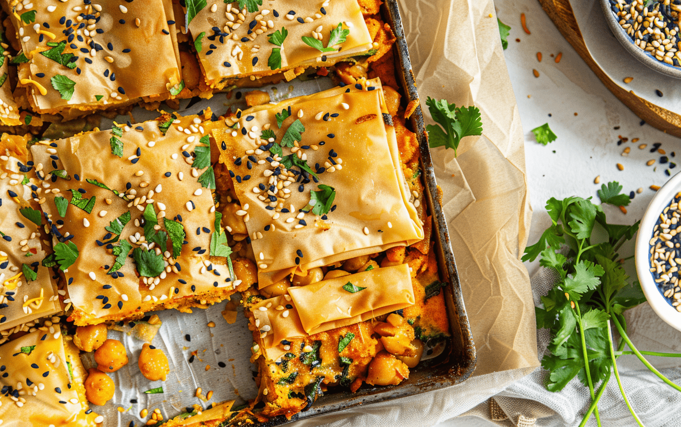 Spicy Chickpea and Potato Filo Bake - Light Orange Bean