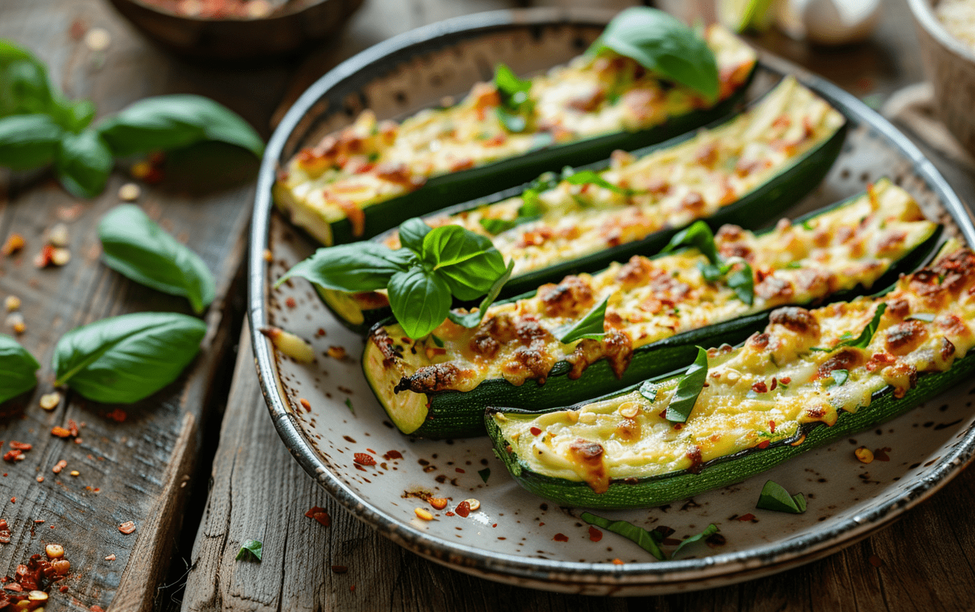 Cheesy Garlic Zucchini Steaks - Light Orange Bean