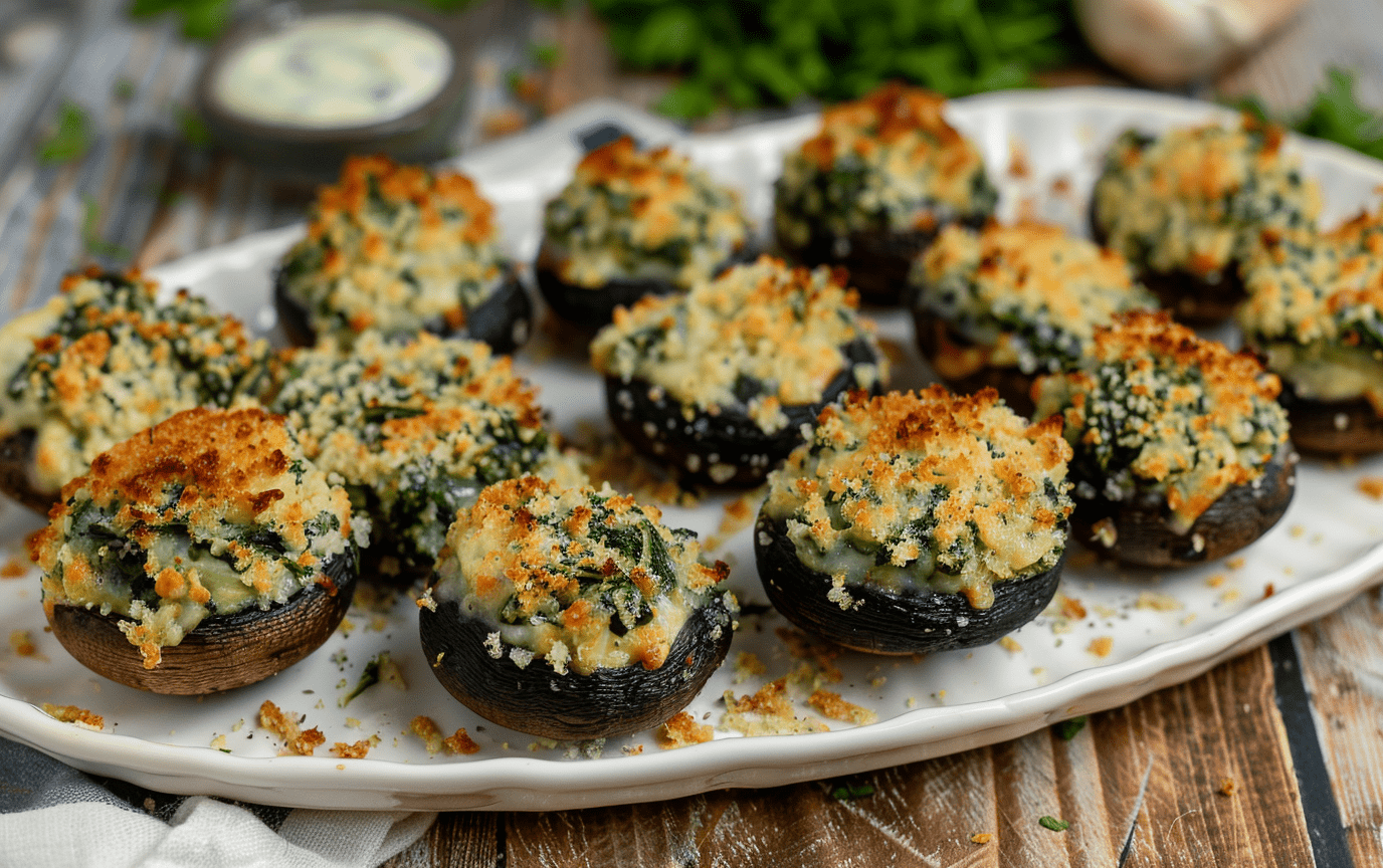 Cheesy Spinach Stuffed Mushrooms - Light Orange Bean