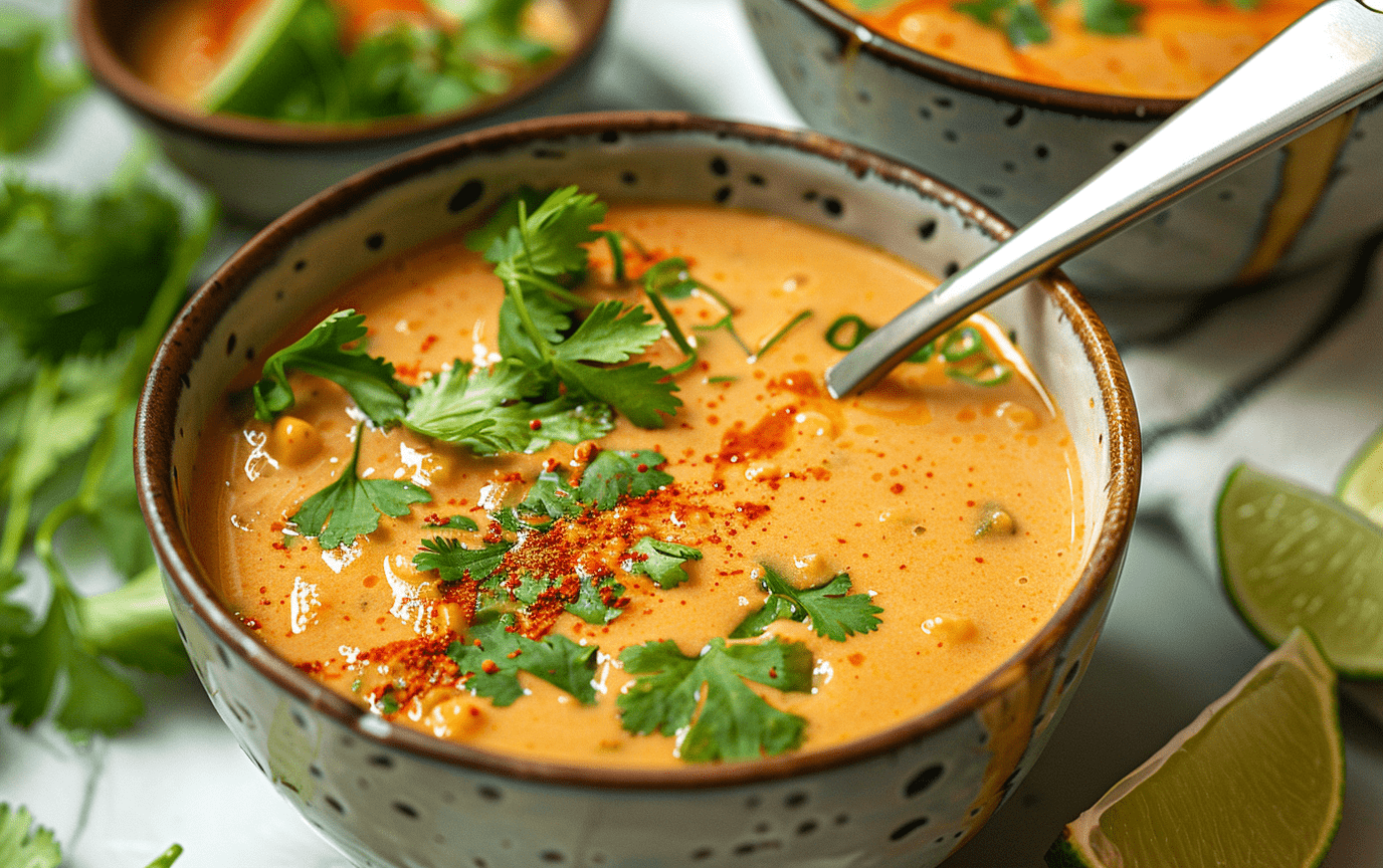 Vegan Roasted Poblano Corn Chowder - Light Orange Bean