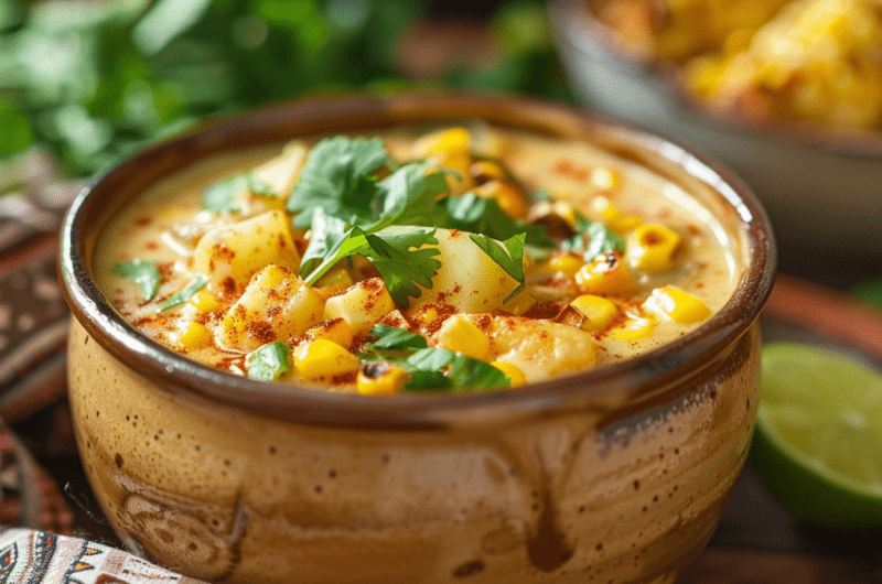 Vegan Roasted Poblano Corn Chowder - Light Orange Bean