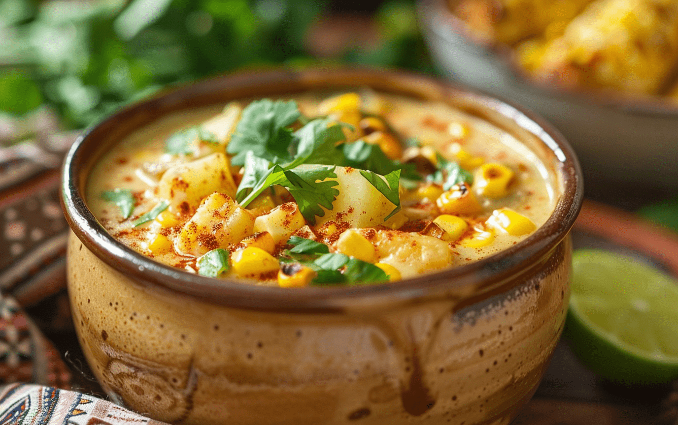 Vegan Roasted Poblano Corn Chowder - Light Orange Bean