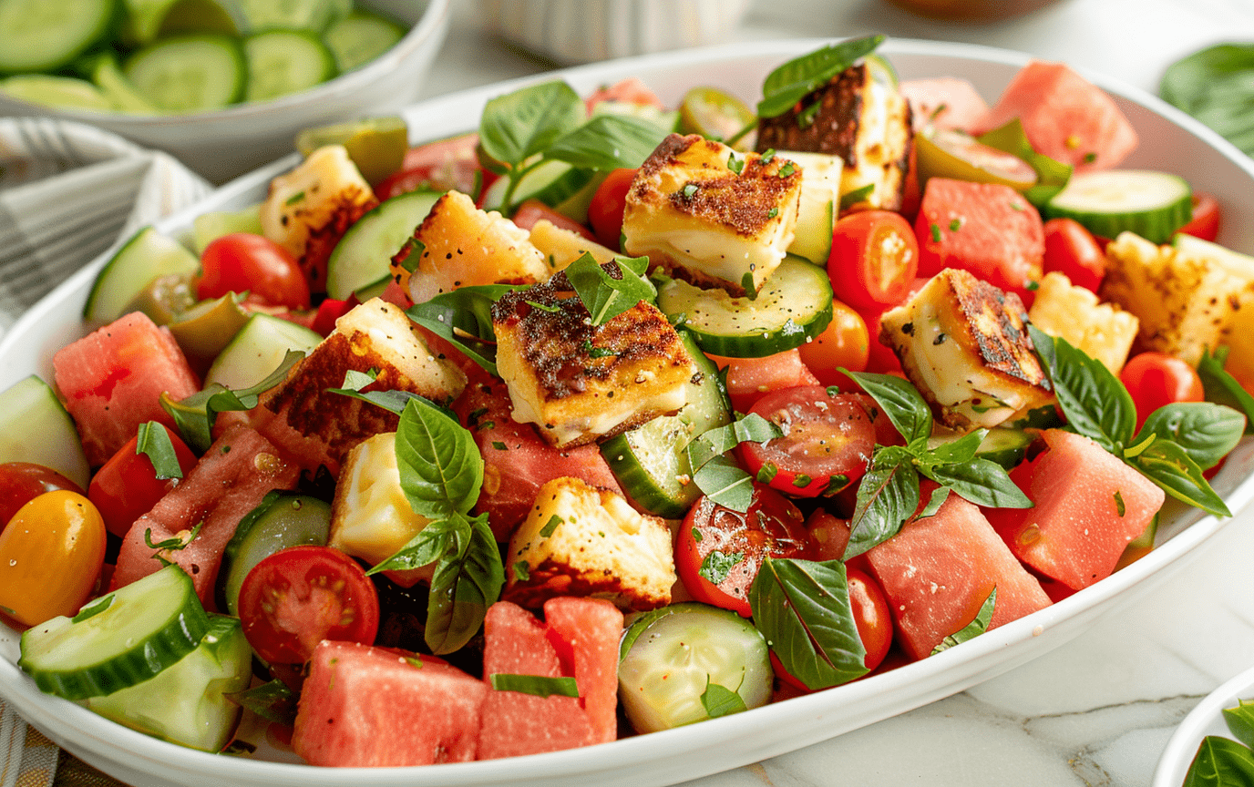 Grilled Cheese Halloumi and Watermelon Salad - Light Orange Bean