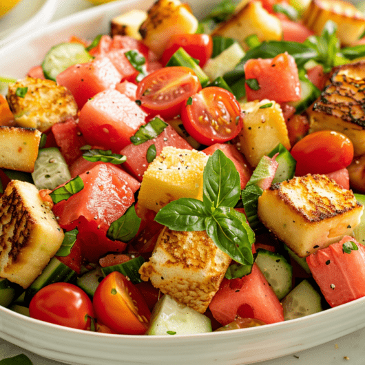 Grilled Cheese Halloumi and Watermelon Salad - Light Orange Bean