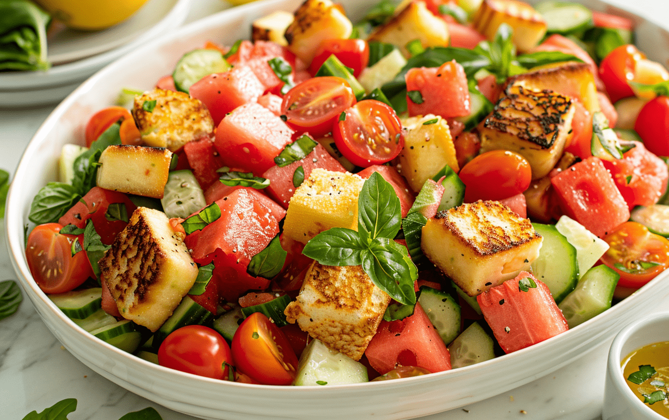Grilled Cheese Halloumi and Watermelon Salad - Light Orange Bean