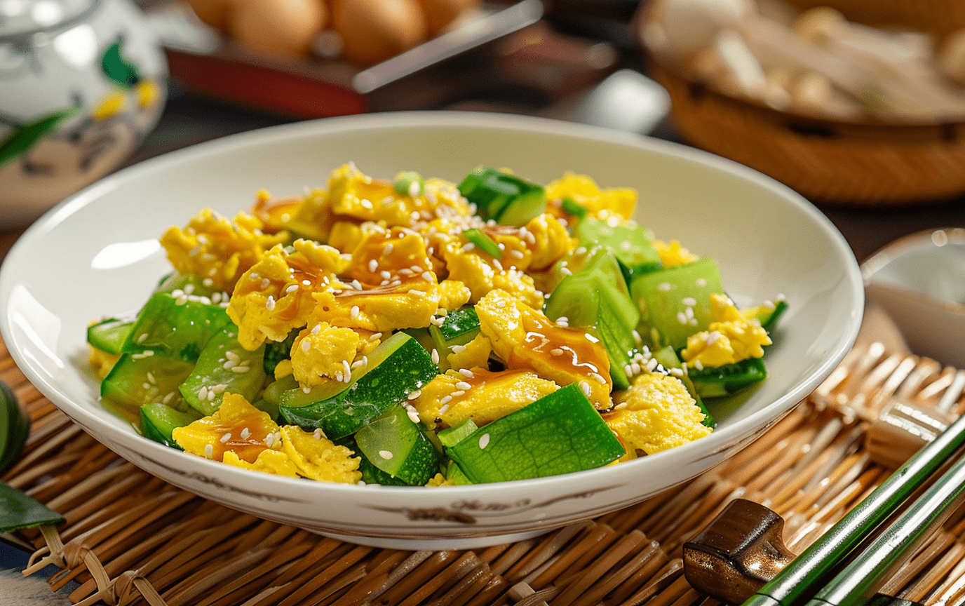 Stir-Fried Bitter Melon with Eggs - Light Orange Bean