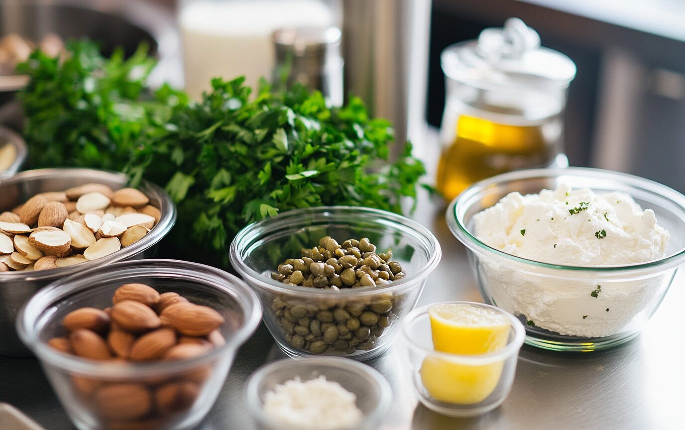 Ricotta with Olive-Almond Topping - Light Orange Bean