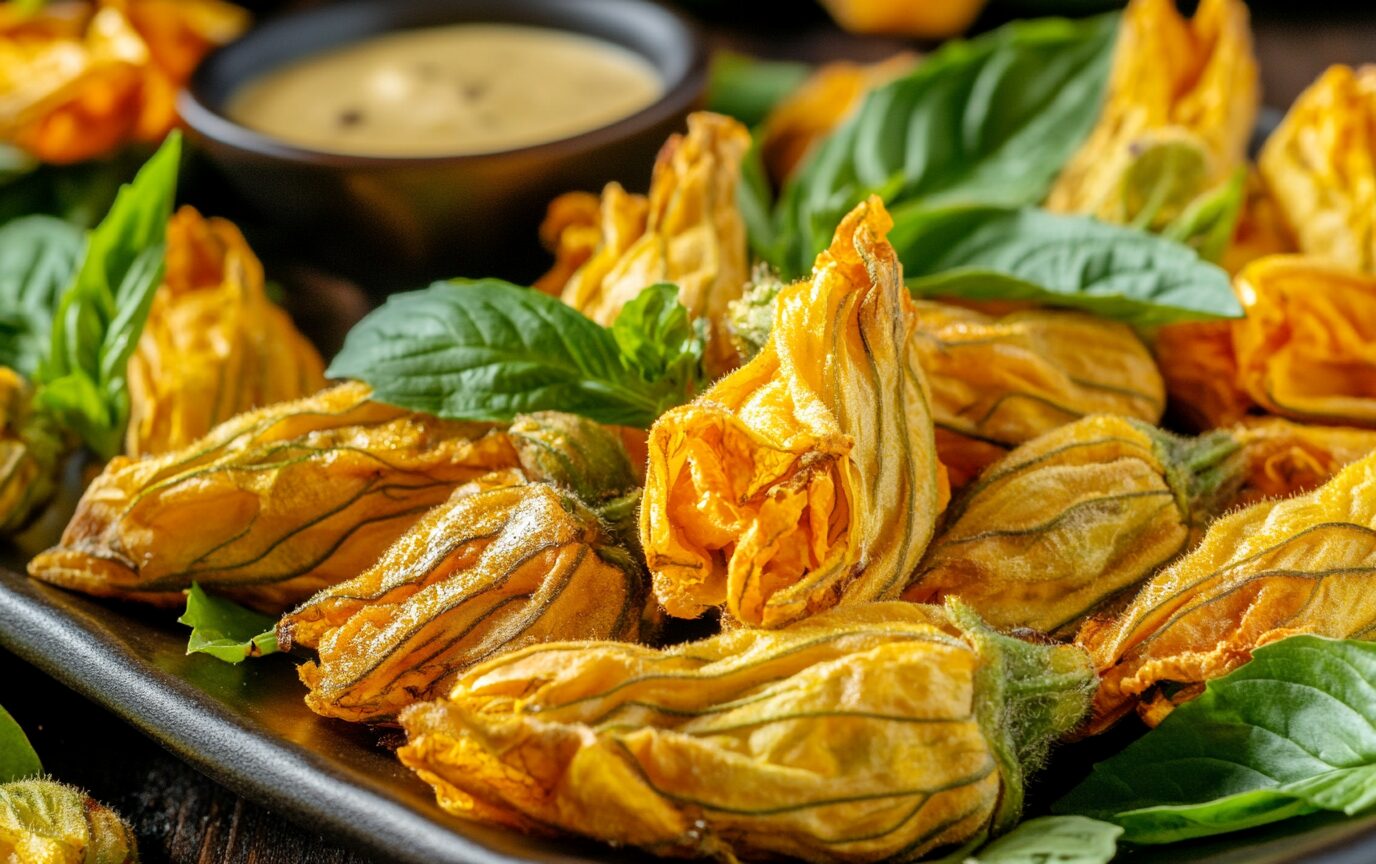 Crispy Tofu-Stuffed Squash Flowers - Light Orange Bean