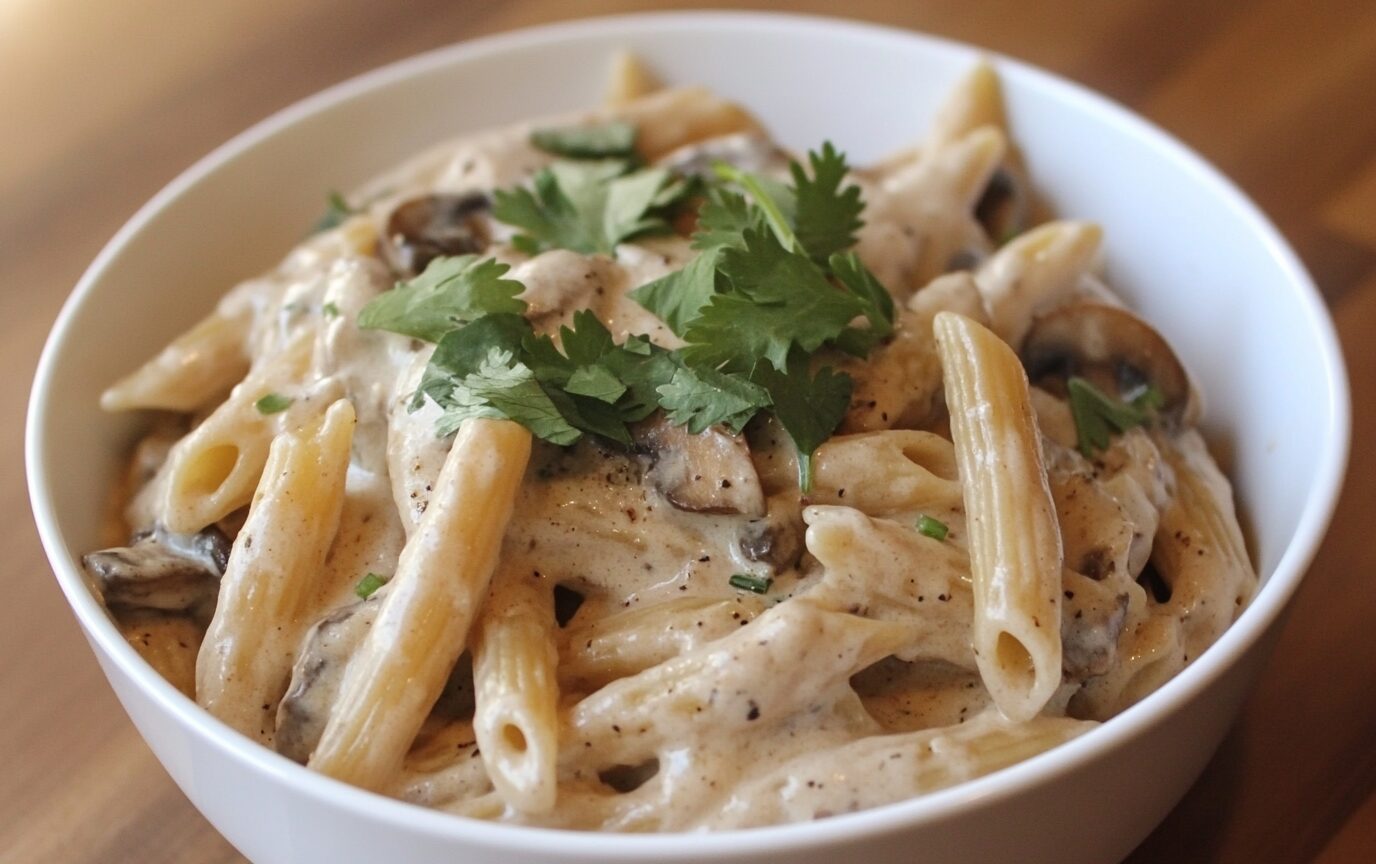 Creamy Vegan Mushroom Penne - Light Orange Bean