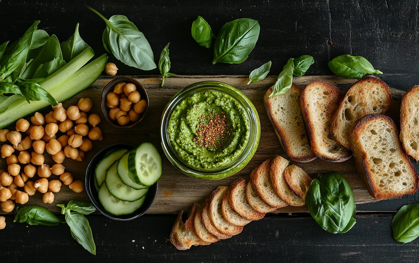 Vegan Chickpea Basil Pesto - Light Orange Bean