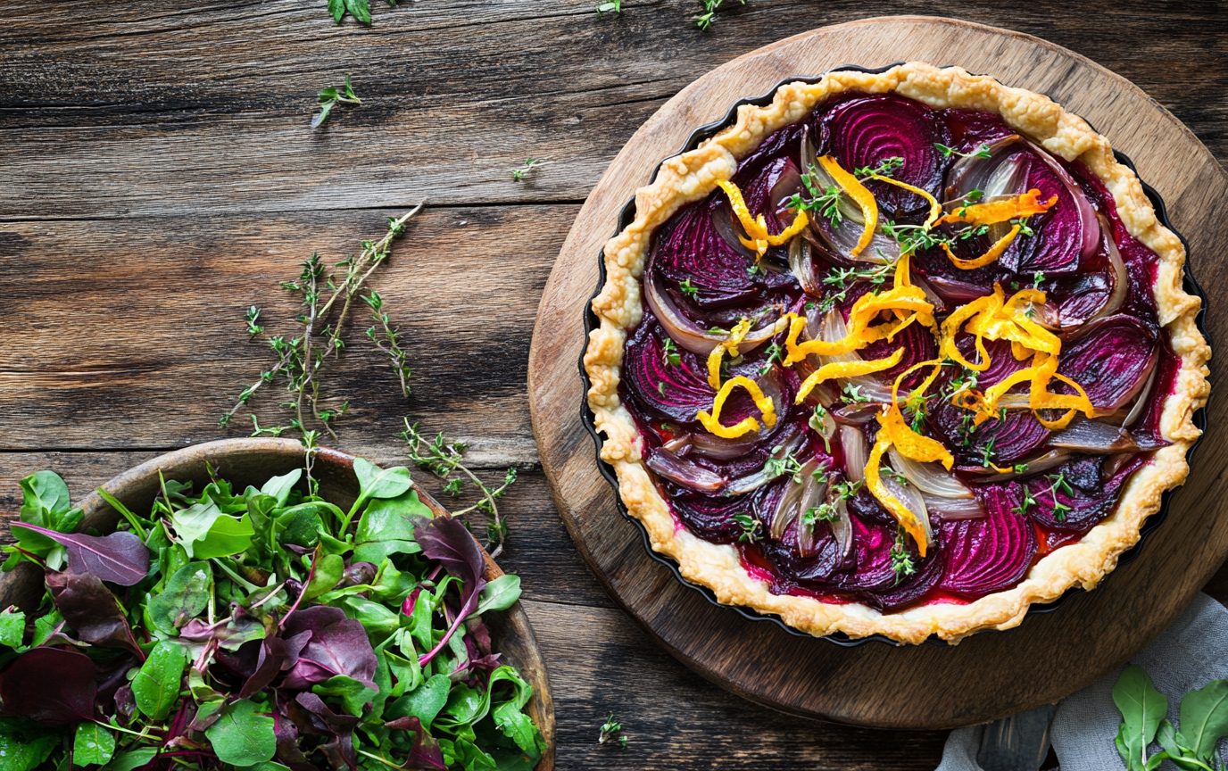 Vegan Beet and Onion Tart - Light Orange Bean