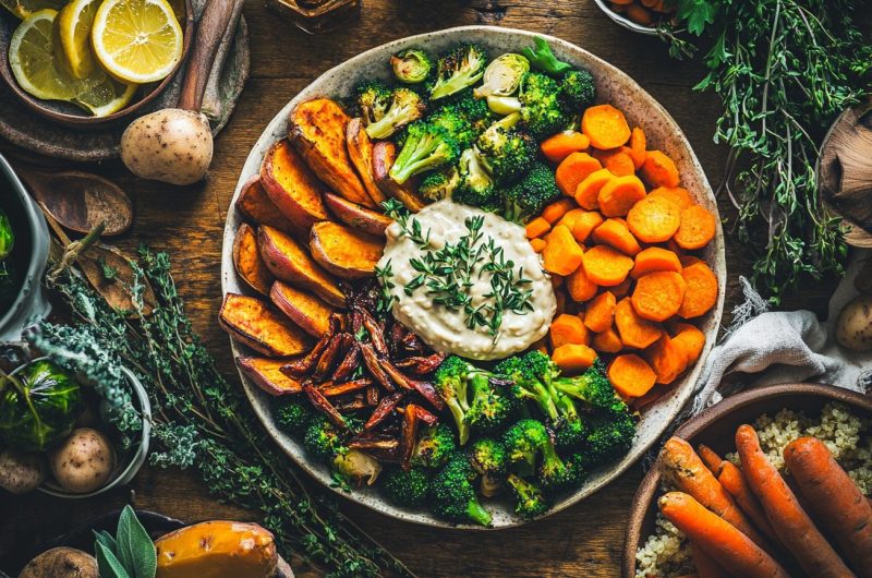 Easy Roasted Vegetable Bowl with Creamy Lemon Bean Sauce - Light Orange ...