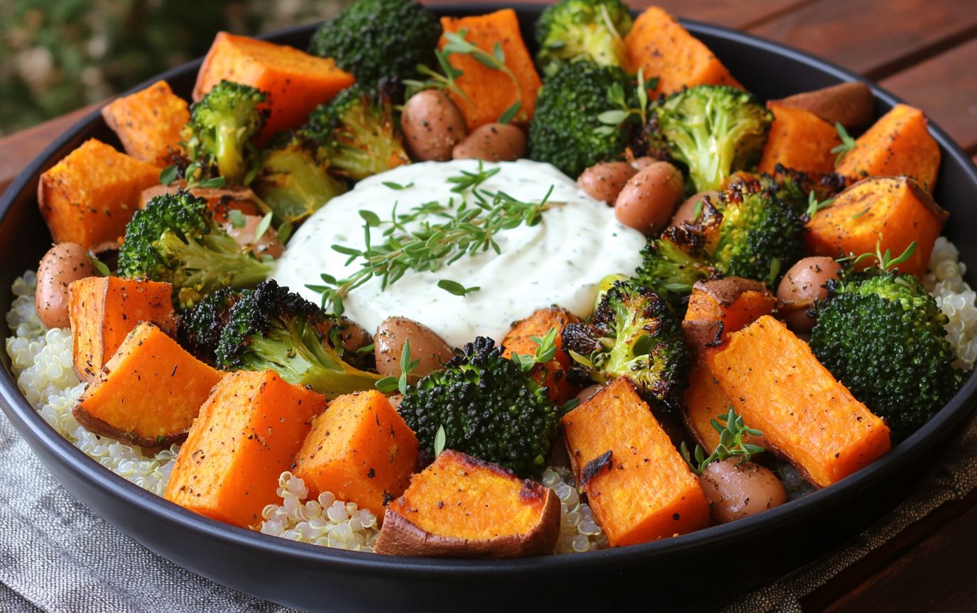 Easy Roasted Vegetable Bowl with Creamy Lemon Bean Sauce - Light Orange ...
