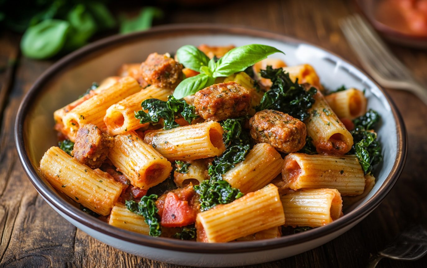 Zesty Vegan Sausage Rigatoni - Light Orange Bean