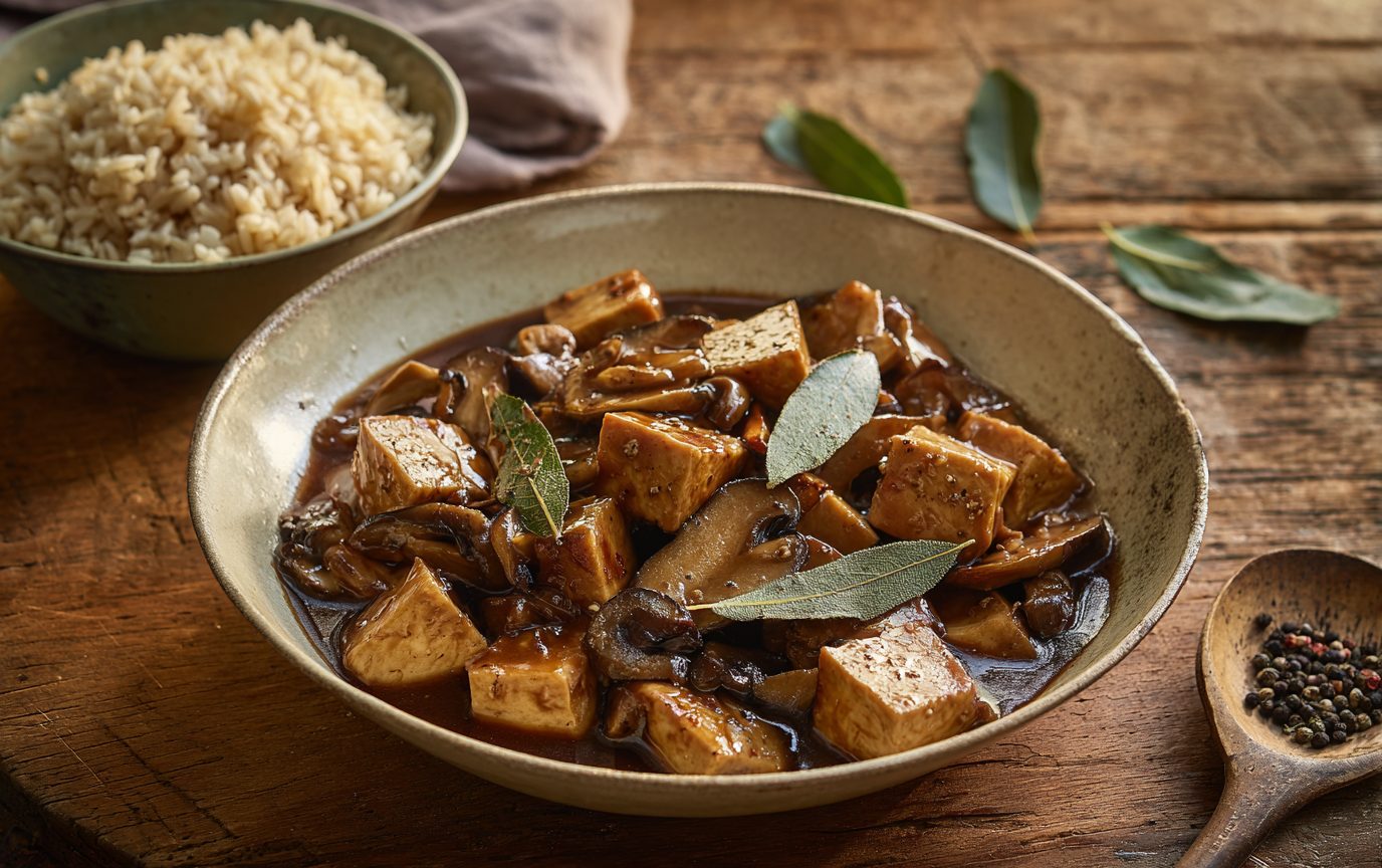 Simple Tofu Mushroom Adobo (Vegan Filipino Adobo) - Light Orange Bean