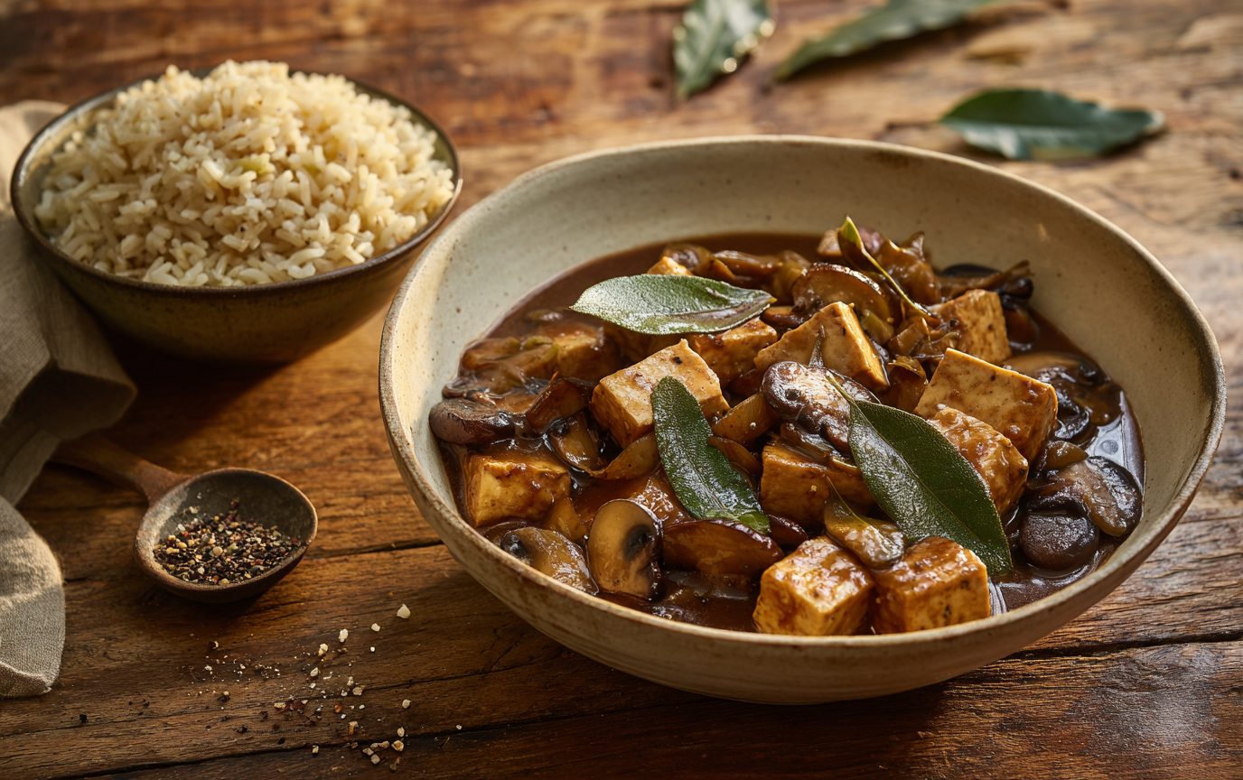 Simple Tofu Mushroom Adobo (Vegan Filipino Adobo) - Light Orange Bean