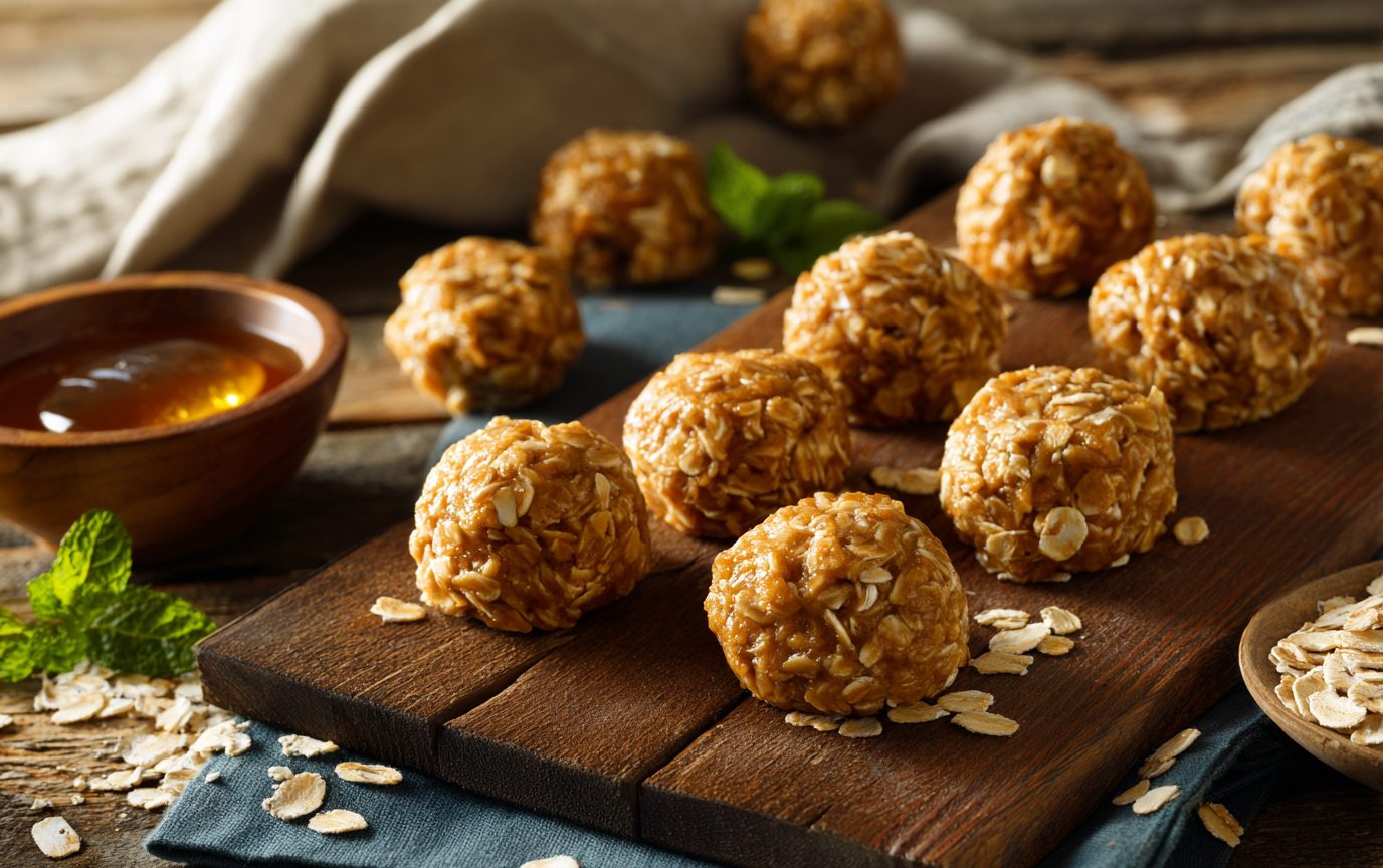 No-Bake Peanut Butter Oatmeal Bites - Light Orange Bean