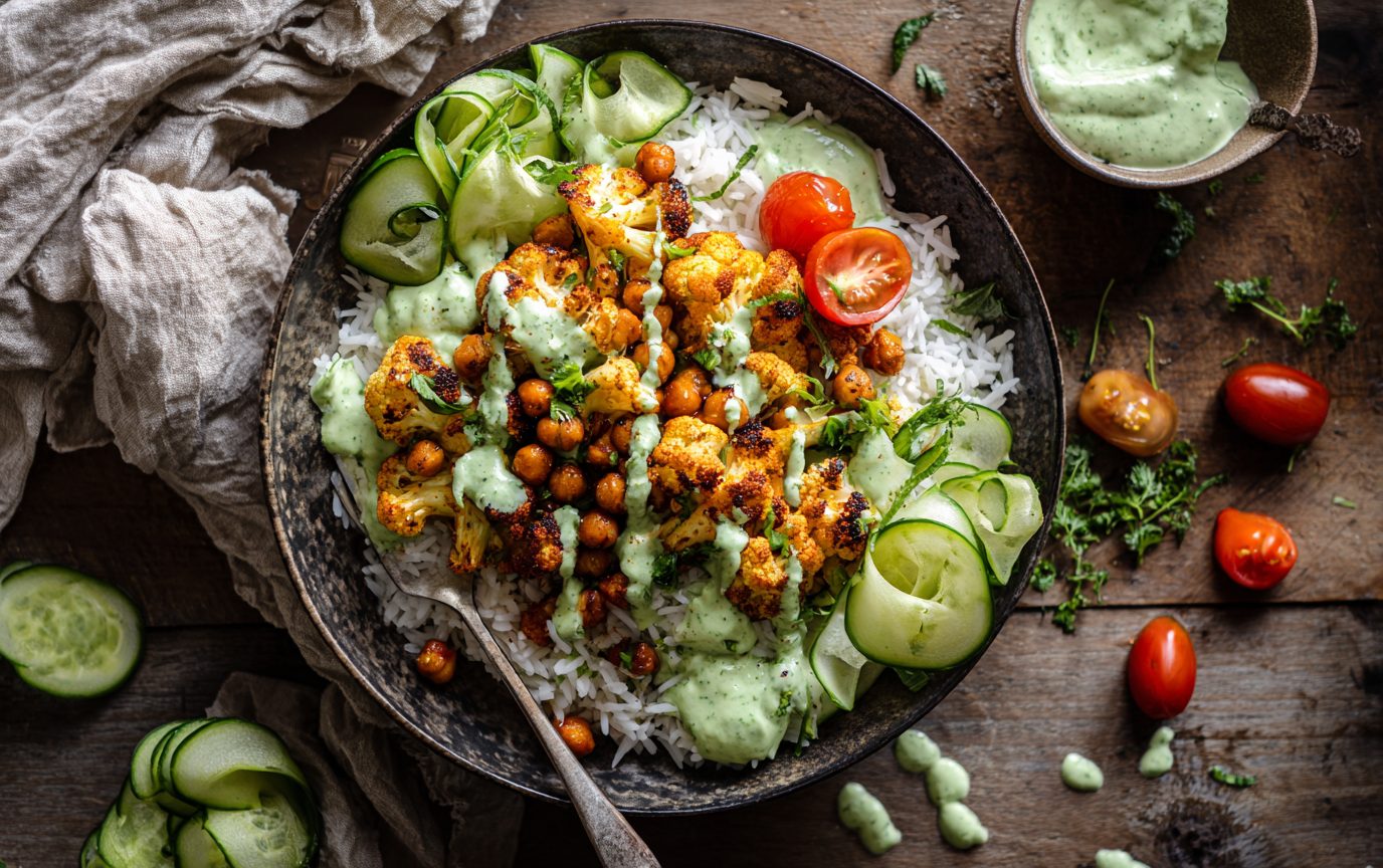 Roasted Cauliflower Chickpea Rice Bowls - Light Orange Bean