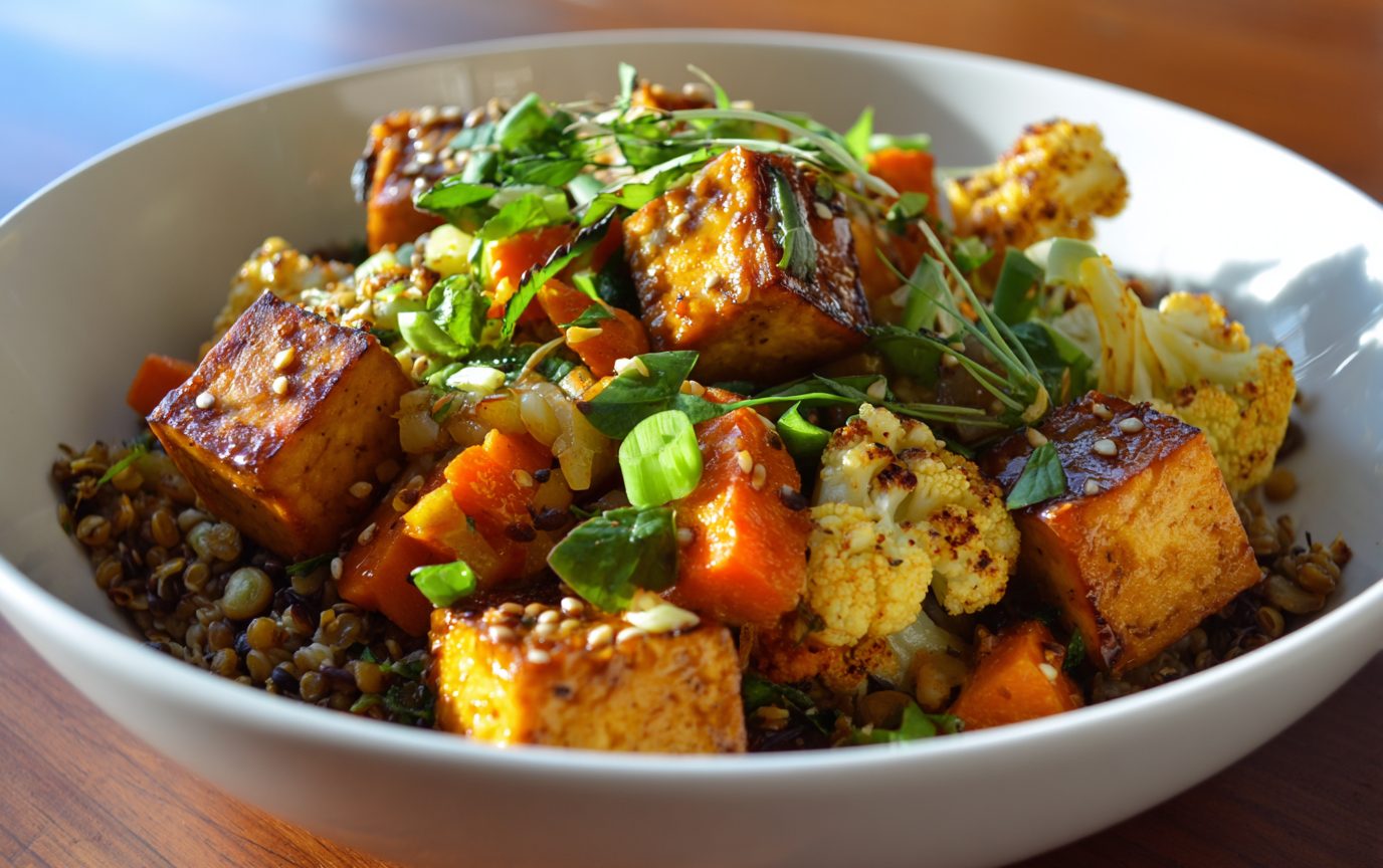 Protein-Packed Tofu Lentil Bowl - Light Orange Bean