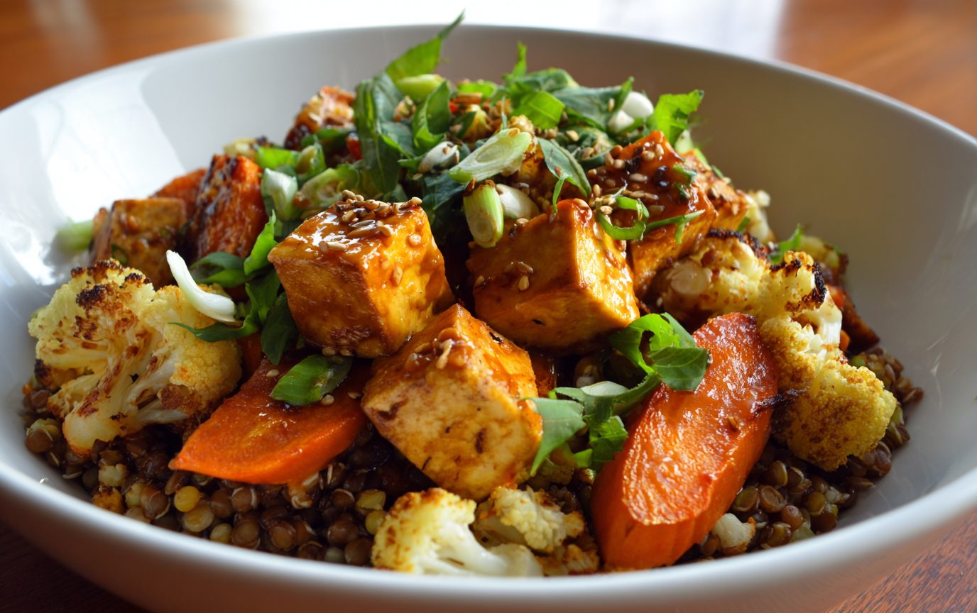 Protein-Packed Tofu Lentil Bowl - Light Orange Bean