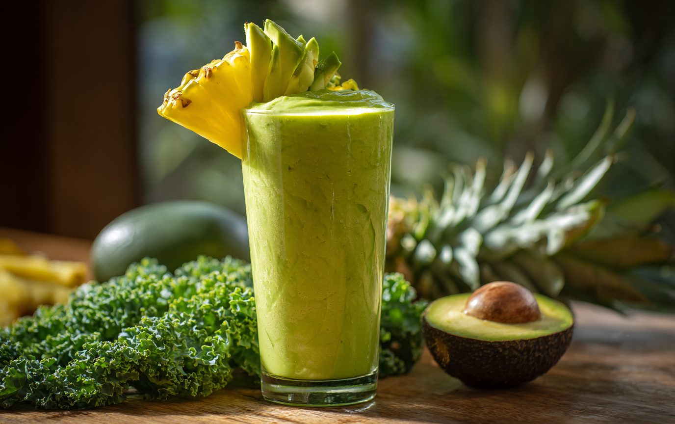 Green Goddess Smoothie with Kale & Avocado - Light Orange Bean