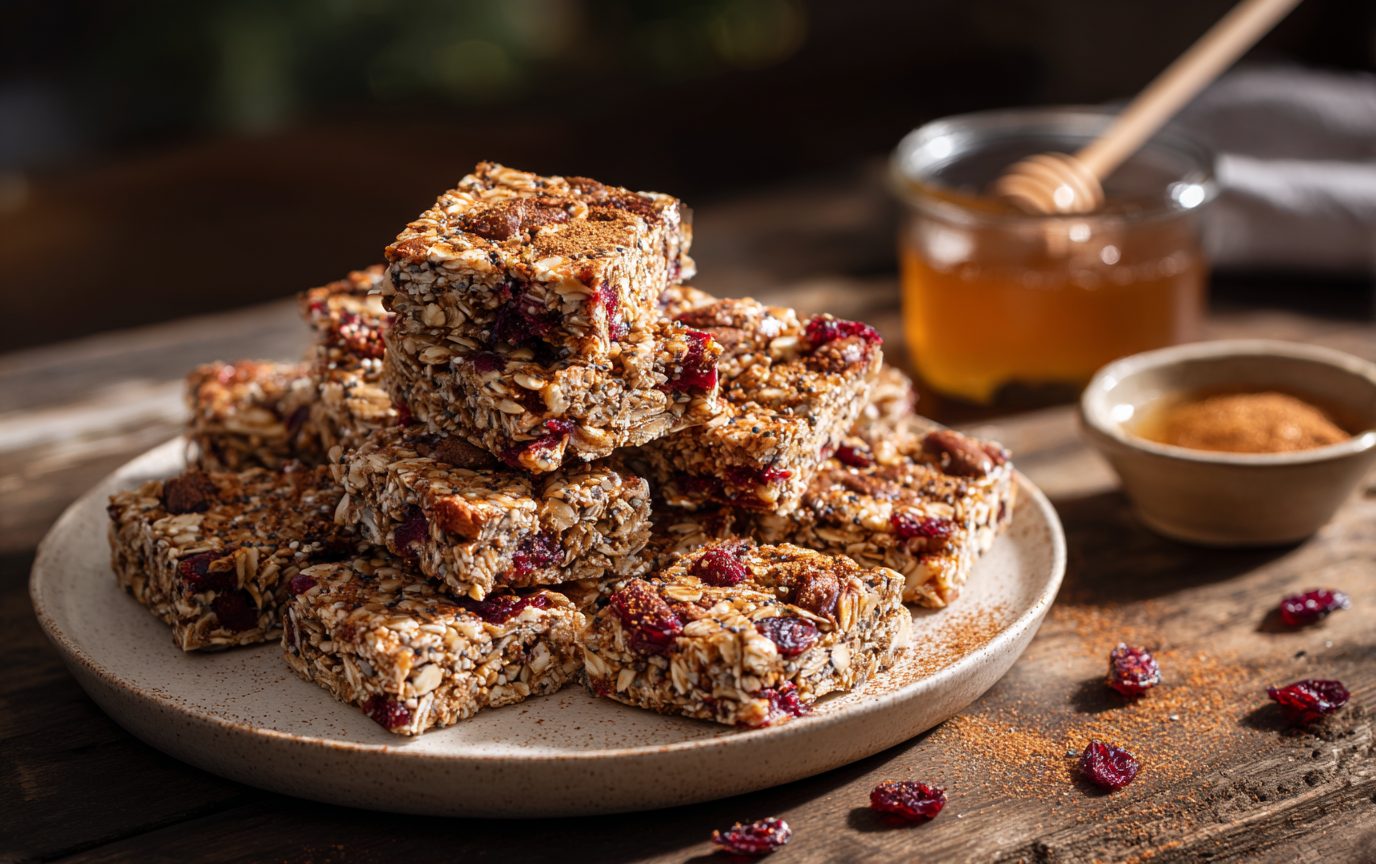 Energizing Oat Bars with Peanut Butter & Chia Seeds - Light Orange Bean